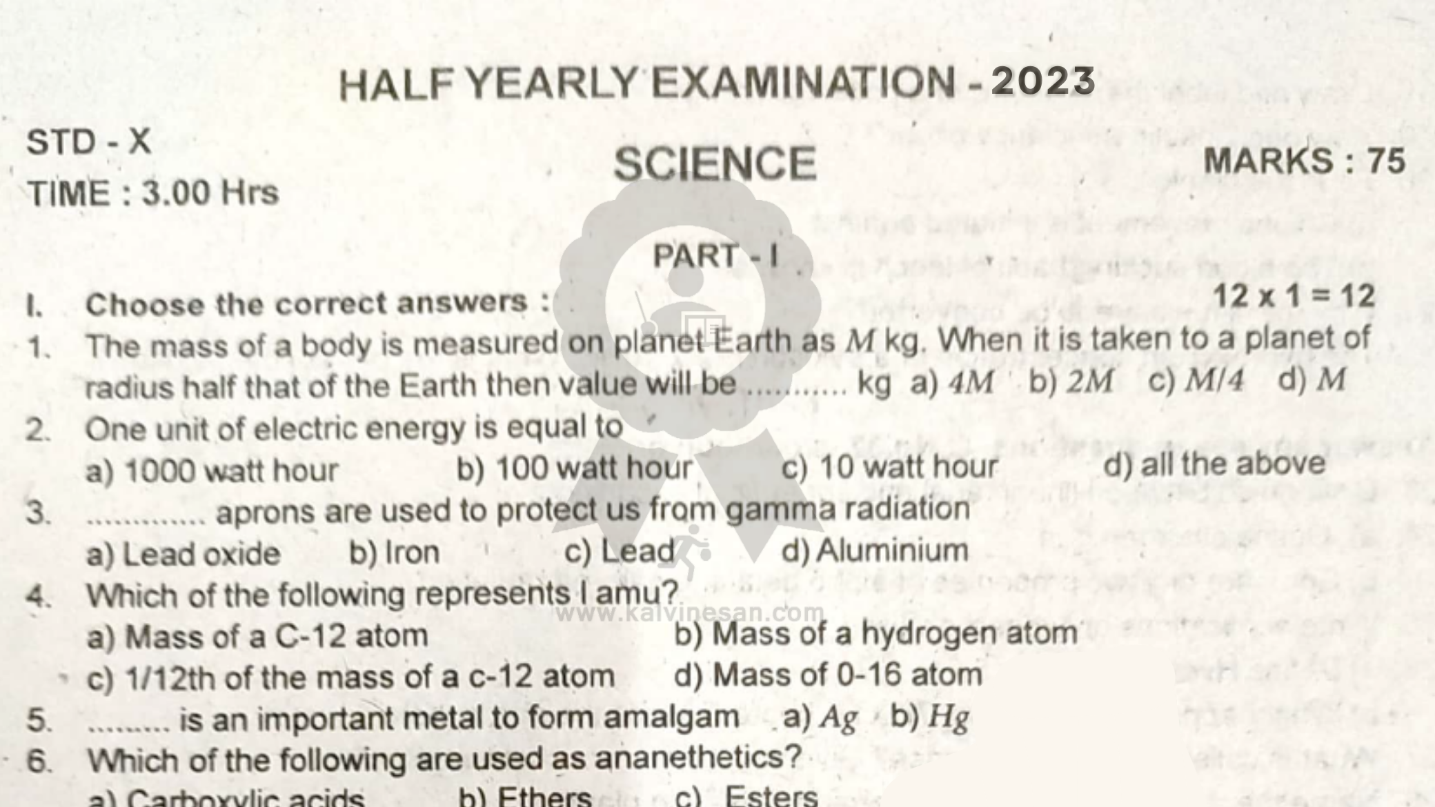 10th Science Half-yearly Question Paper | Answer Key 2023-24 : Kalvi Nesan