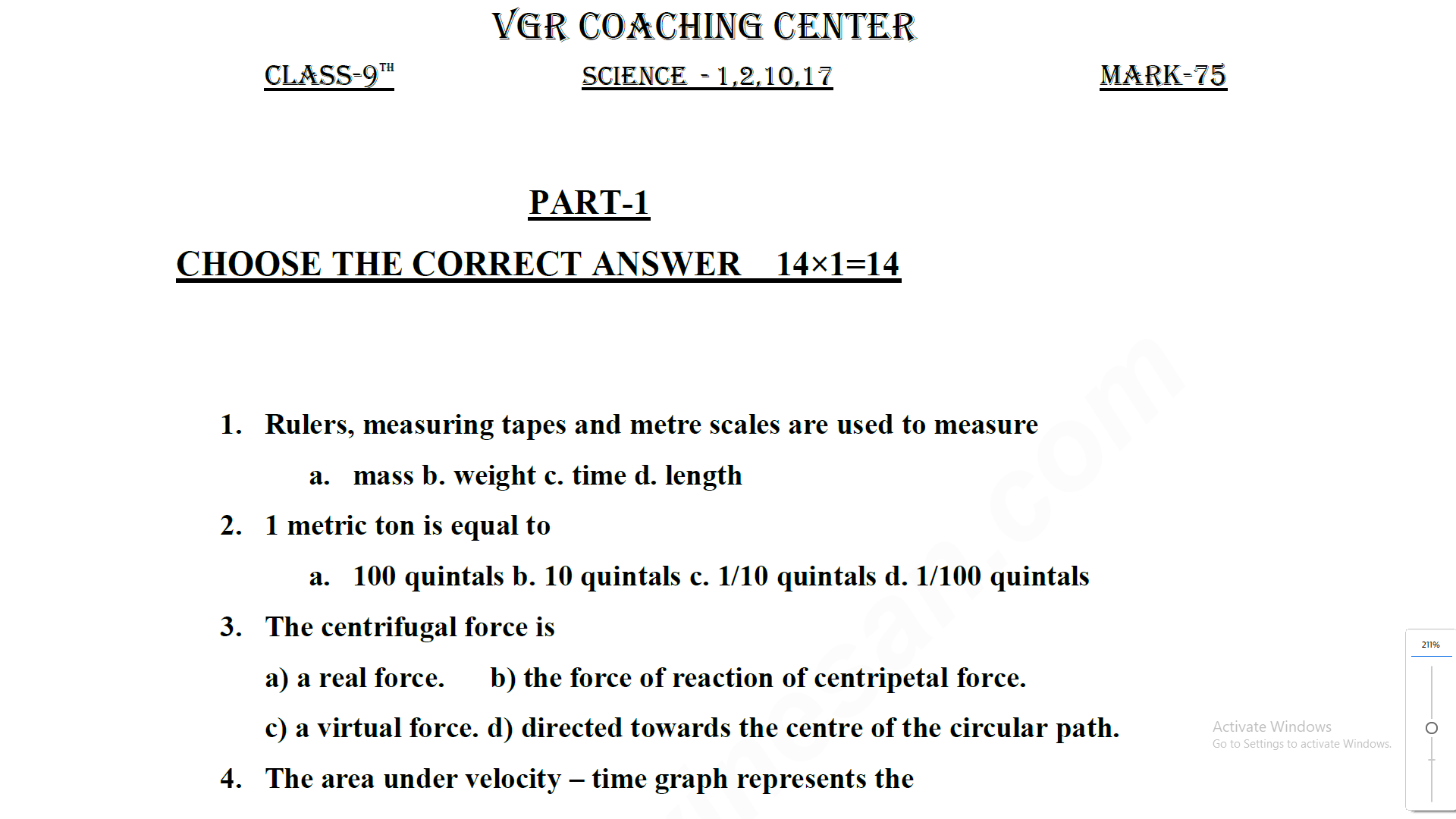 9th Science Model Question Paper (1,2,10 & 17) English Medium 2024 ...