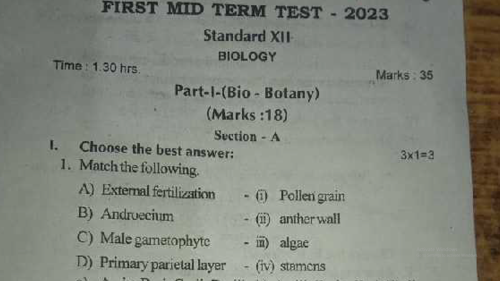 12th Biology First Mid Term Test Question Paper EM 2023 Madurai Dt ...