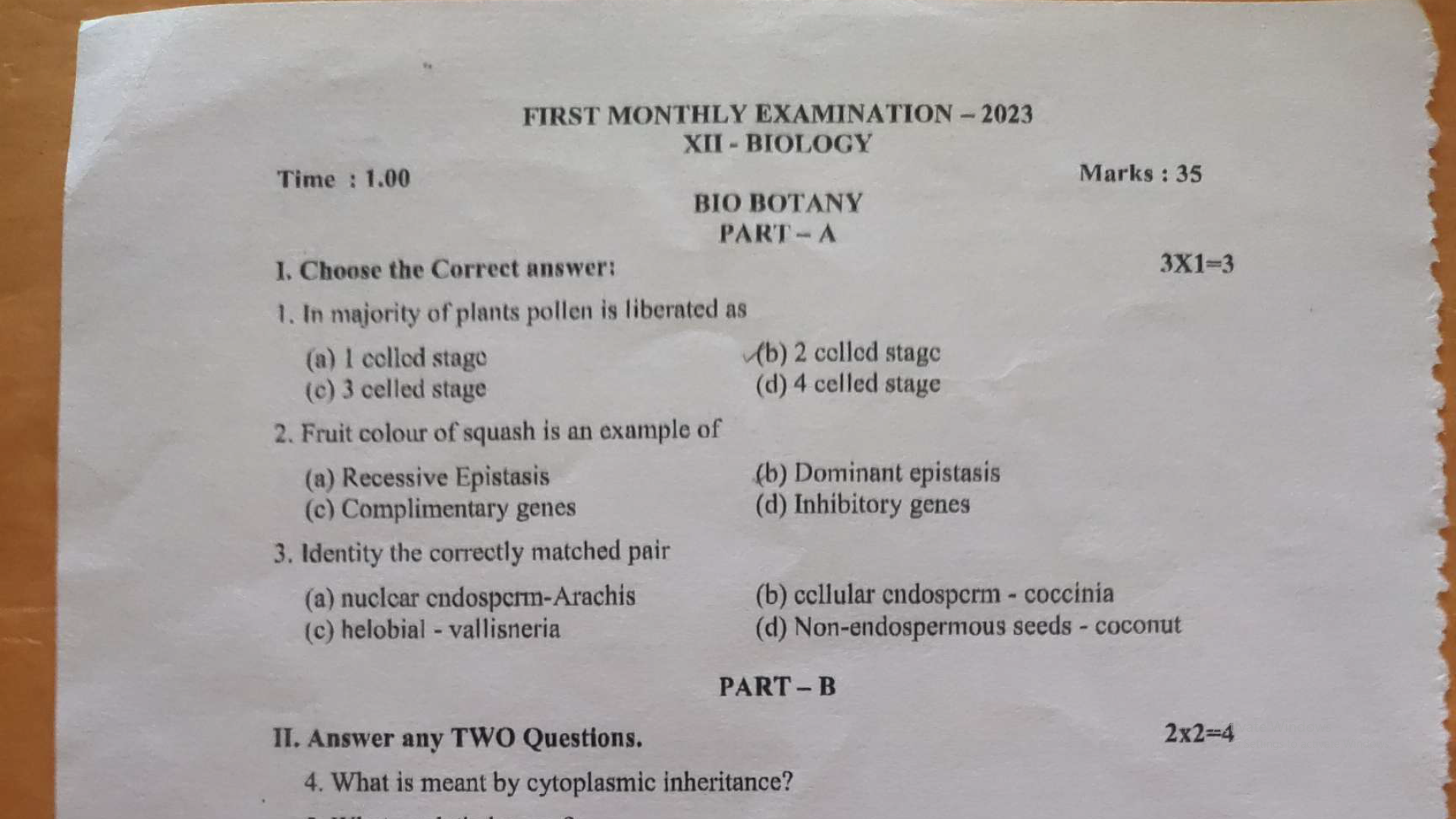 12th Biology Monthly Test Question Paper EM 2023 Trichy Dt : Kalvi Nesan