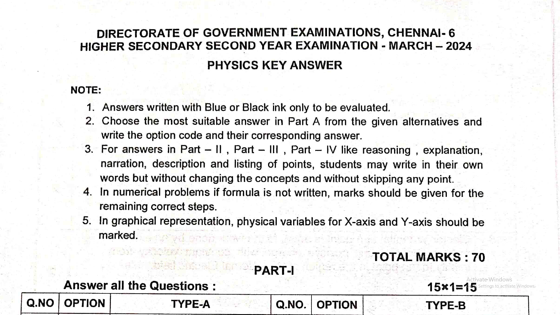 12th Physics Public Exam Official Answer Key English Medium 2024 ...