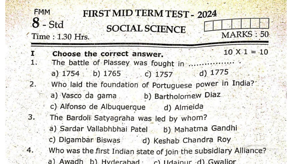 8th Social Science First Mid Term Test Question Papers TM & EM 2024 ...