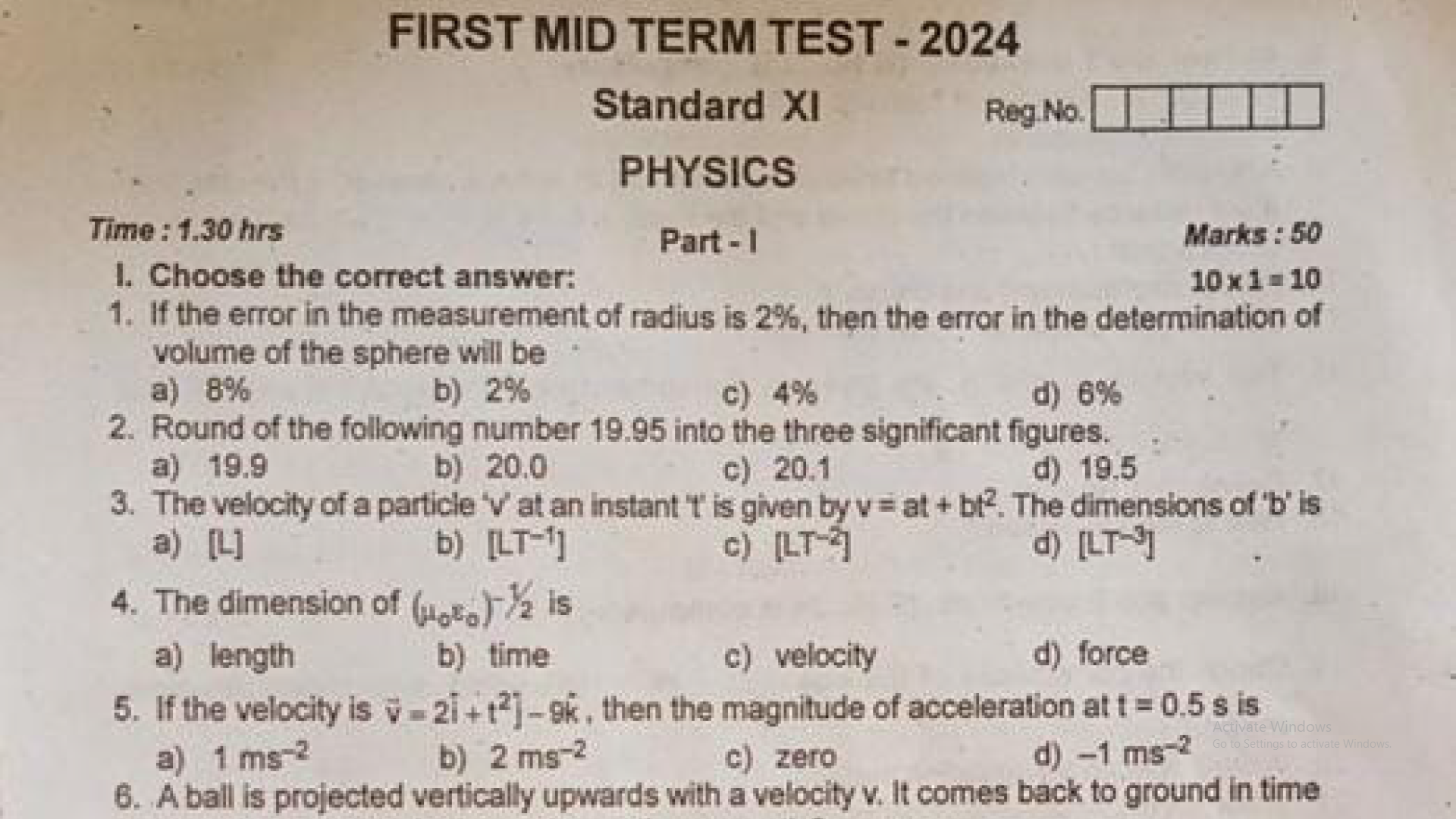 11th Physics First Mid Term Test Question Papers TM & EM 2024 : Kalvi Nesan