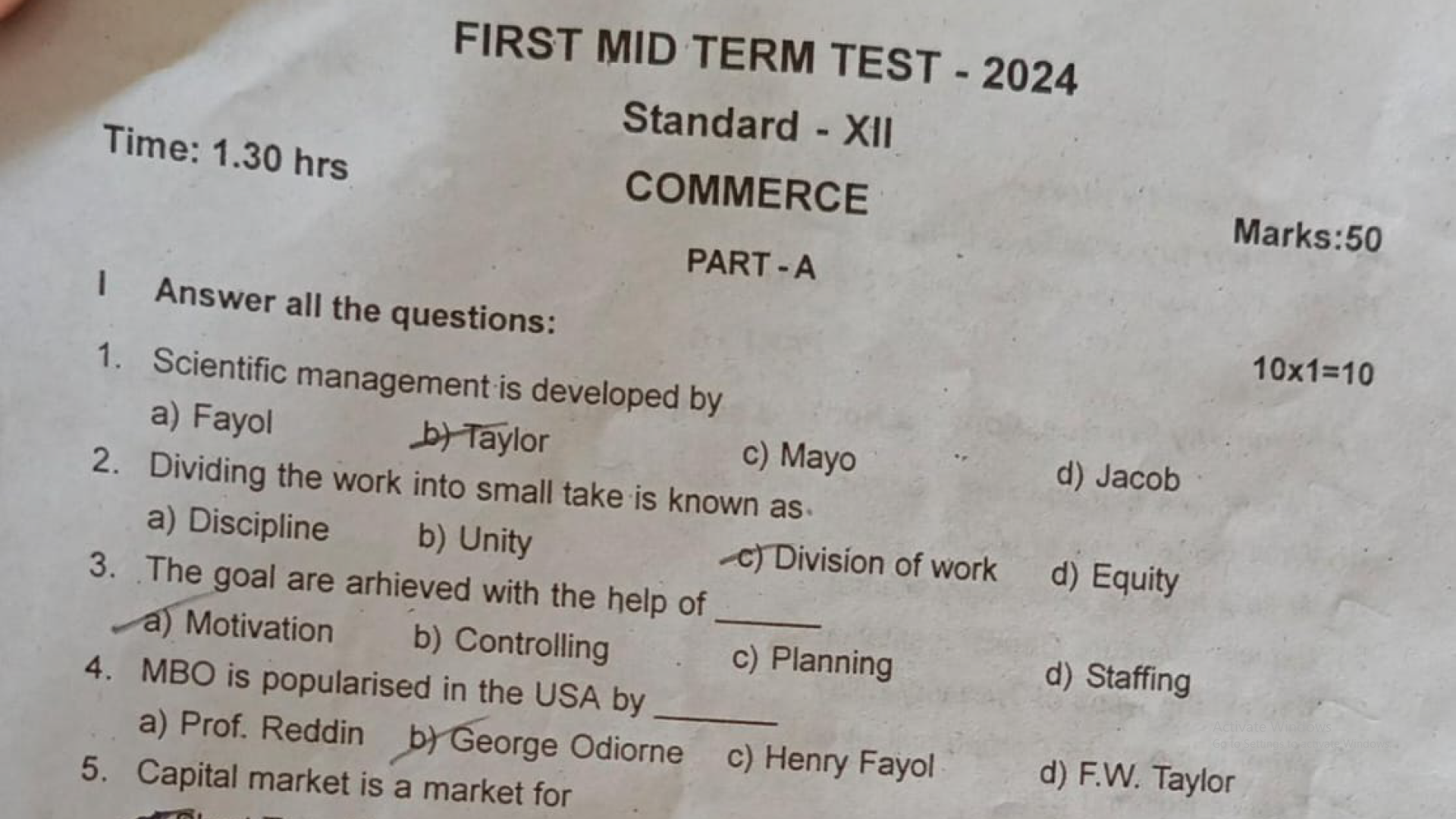 12th Commerce First Mid Term Test Question Papers TM & EM 2024 : Kalvi ...