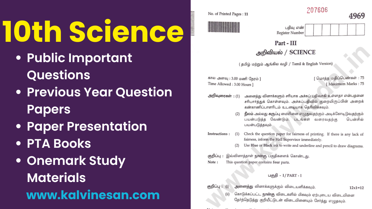 10th Science Public Important Questions 2025 : Kalvi Nesan