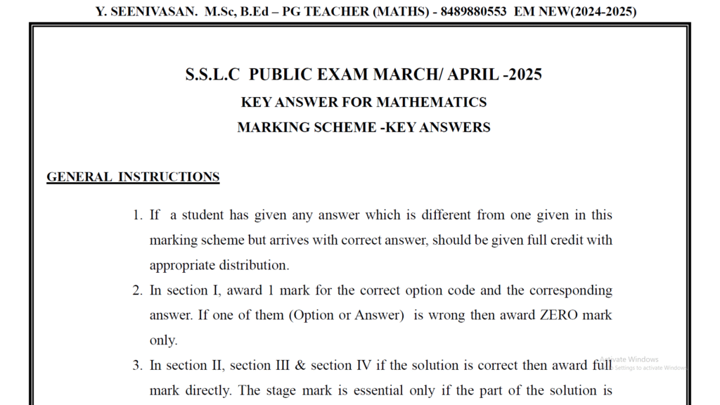 10th Maths Public Exam Answer Key (Marking Scheme) English Medium 2025 ...