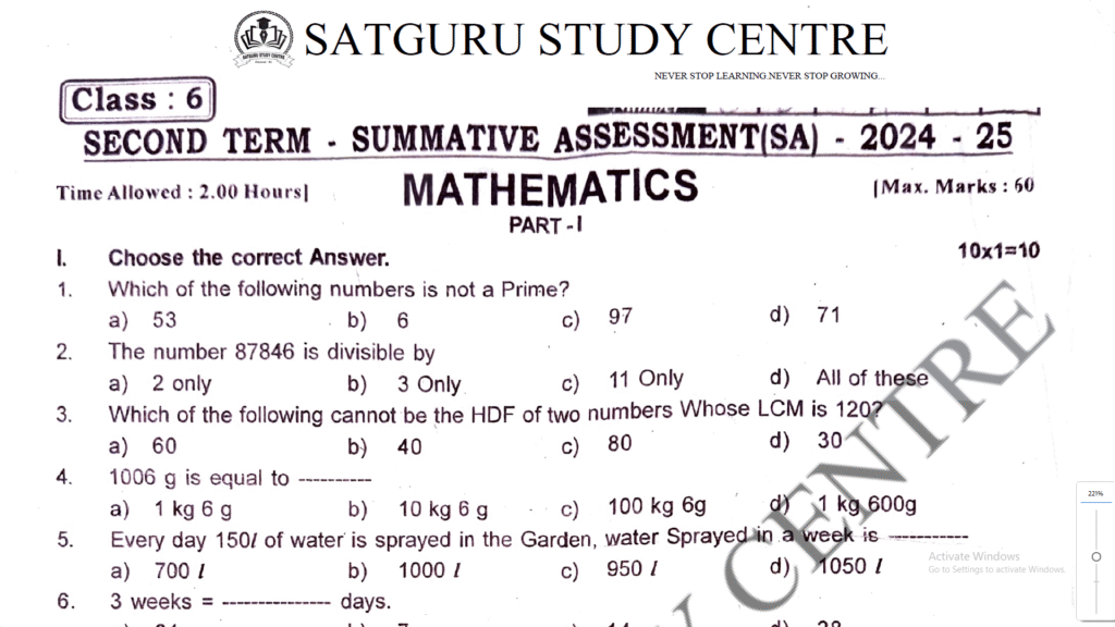 6th Maths Second Term Question Paper English Medium 2024 - 25 Chennai ...