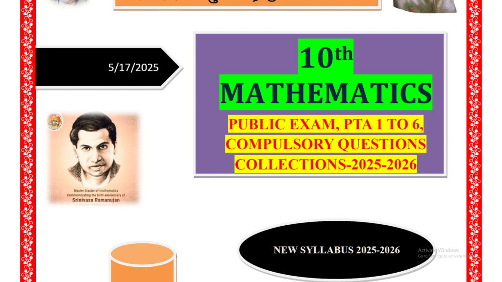 10th Maths Public Exam ,PTA 1 To 6, Compulsory Questions Collection EM ...