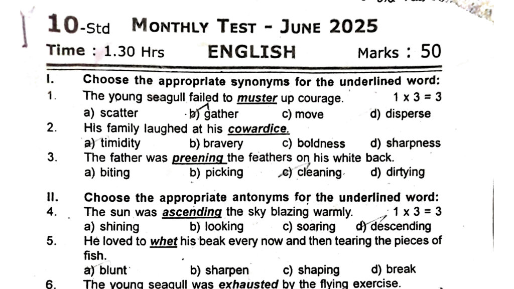 10th English Monthly Test Question Paper June 2025 Salem Dt : Kalvi Nesan