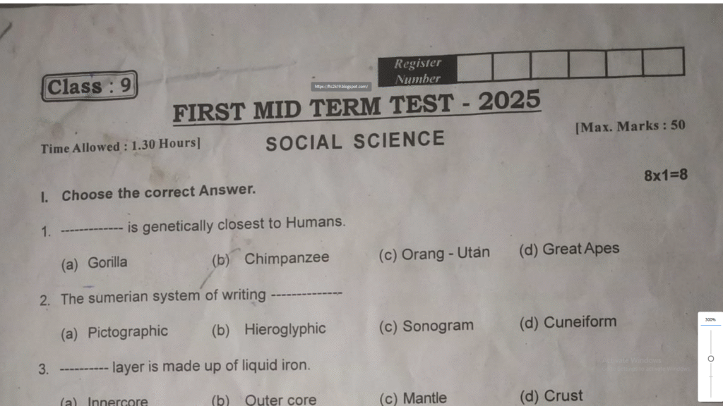 9th Social Science First Mid Term Test Question Paper EM 2025 Chennai ...