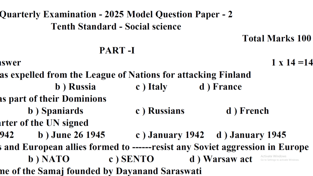 10th Social Science Quarterly Exam Model Question Paper - 2 EM 2025 ...