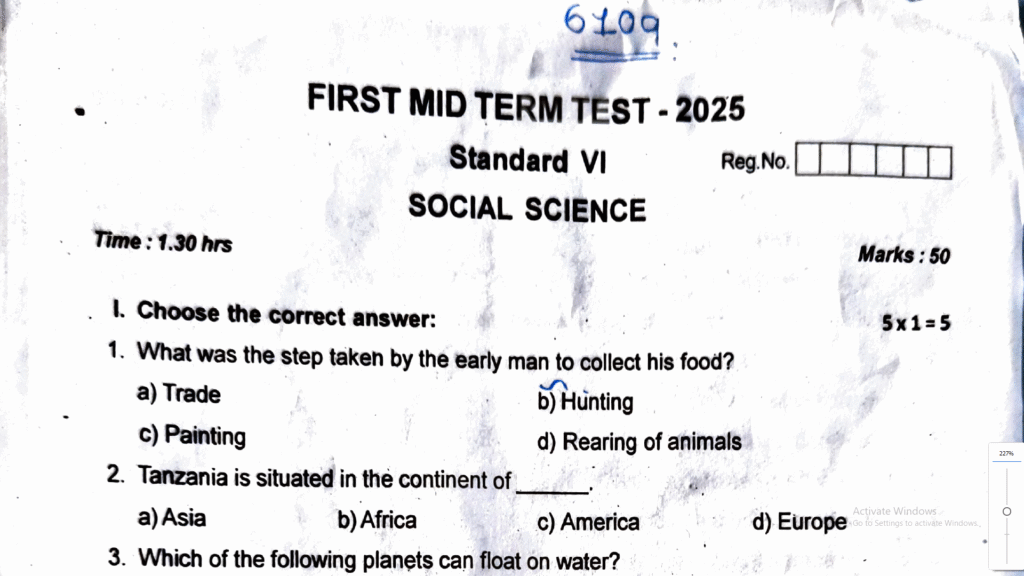 6th Social Science First Mid Term Test Question Paper EM 2025 Theni Dt ...