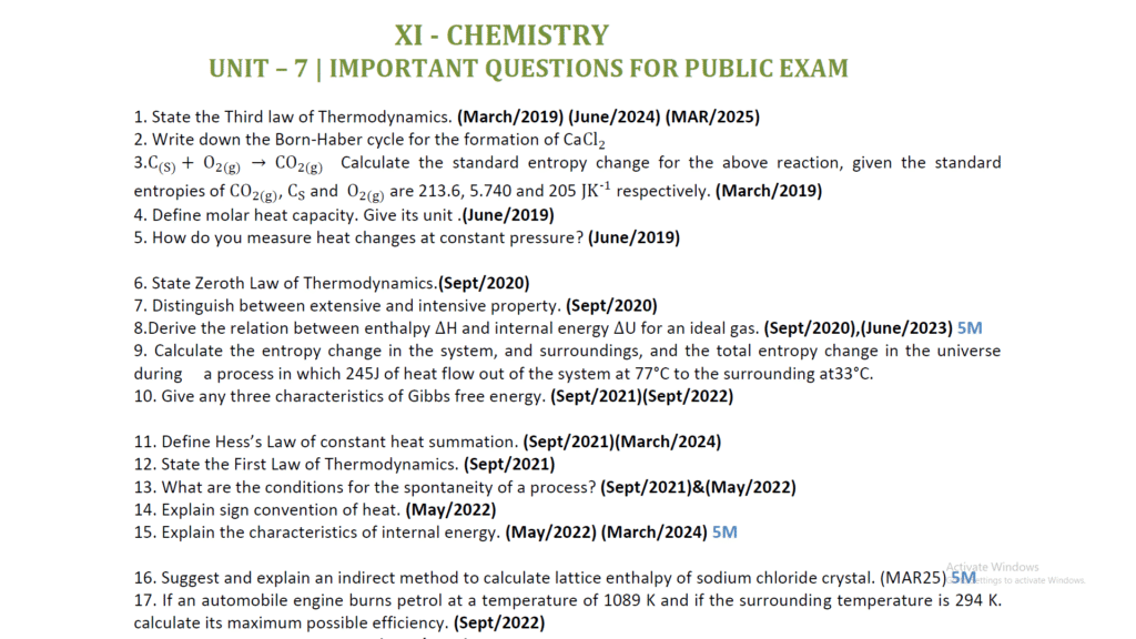 11th Chemistry Lesson - 7 Important Questions English Medium 2025 - 26 ...