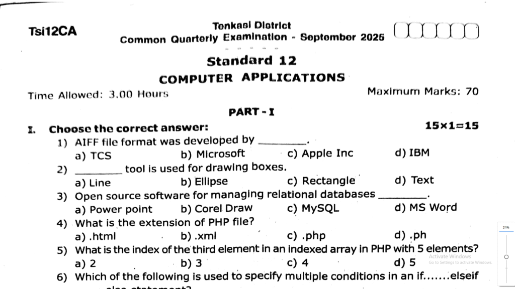 12th Computer Application Quarterly Exam Question Paper EM 2025 Tenkasi ...